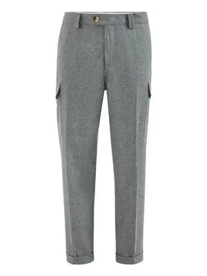 Brunello Cucinelli Virgin Wool Flannel Trousers With Cargo Pockets Medium Grey