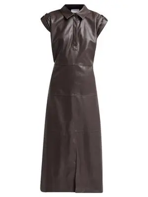 Tanya Taylor Shivi Faux Leather Midi Dress - Dark Fig