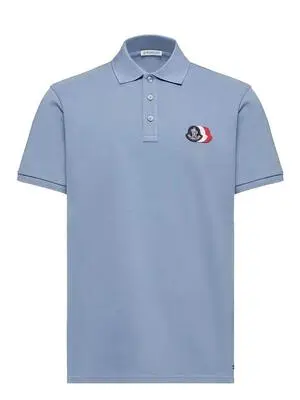Moncler Polo Shirt In Cotton Piquet Light Blue
