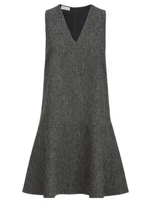 Brunello Cucinelli Virgin Wool Donegal Mini Dress With Monili - Anthracite