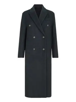 Brunello Cucinelli Hand-crafted Coat In Cashmere Beaver Double Cloth With Monili - Blue