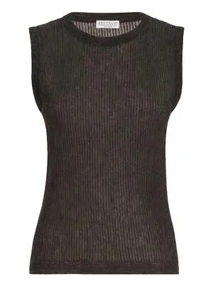 Brunello Cucinelli Sparkling Silk, Alpaca And Wool Rib Knit Top - Anthracite