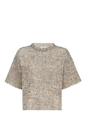 Brunello Cucinelli Dazzling Craquelé Embroidery T-shirt In Mohair And Wool - Silver Multi