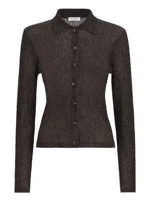 Brunello Cucinelli Sparkling Silk, Alpaca And Wool Rib Knit Cardigan - Anthracite