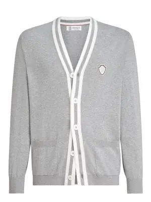 Brunello Cucinelli Cotton Cardigan With Logo Grey