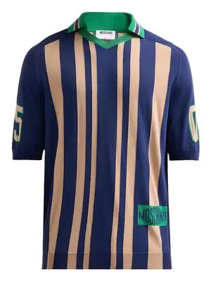 Moschino Striped Johnny Collar Polo Sweater - Multi Blue