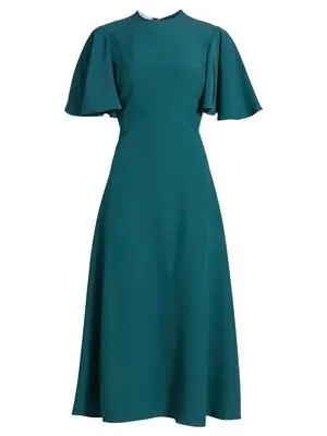 Michael Kors Flutter-sleeve Midi-dress - Teal
