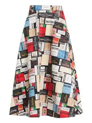 Moschino Logo Patch Cotton Gabardine Midi Skirt - Multi