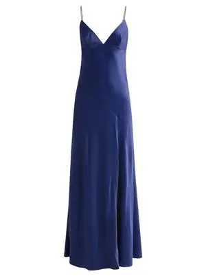 Alberta Ferretti Enver Satin V-neck Gown - Blue