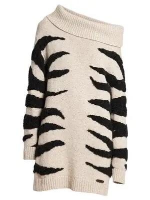 Moschino Zebra-pattern Wool-blend Off-shoulder Mini Dress - Multi Ivory