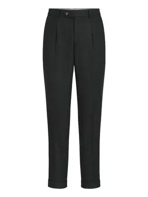 Brunello Cucinelli Virgin Wool Mouliné Twill Trousers With Pleats - Anthracite