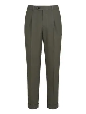 Brunello Cucinelli Virgin Wool Canvas Trousers With Pleats - Forest