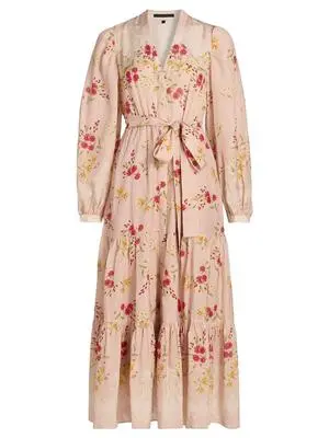 Kobi Halperin Noora Floral Tiered Midi-dress - Shell Multi