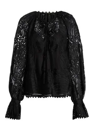 Kobi Halperin Florence Embroidered Sheer Blouse Black