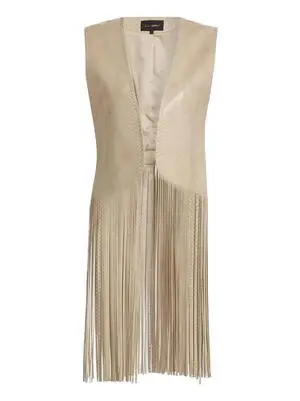 Kobi Halperin Angela Fringe Snake-embossed Leather Vest - Ecru Multi