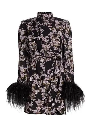 BRONX BANCO Nadine Floral Feather-cuff Minidress - Black Multi