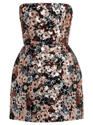 BRONX BANCO Maraya Strapless Floral Sequin Minidress