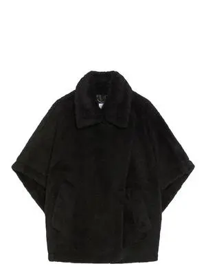 Max Mara Cape In Alpaca And Wool Teddy Fabric - Black