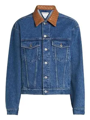 Bottega Veneta Intrecciato Collar Denim Trucker Jacket - Medium Blue