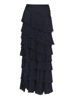 PatBO Martina Ruffle Maxi Cover-up Skirt - Black