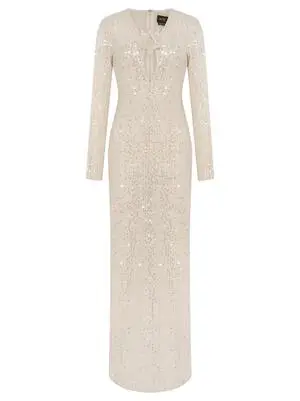 PatBO Iara Crochet Plunge Maxi Dress - Beige