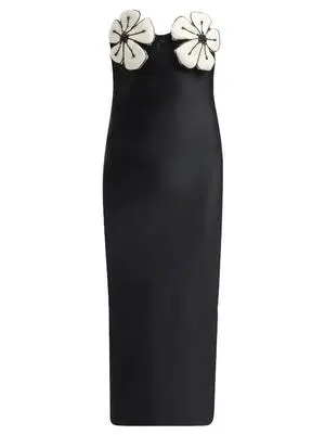 PatBO Midnight Bloom Embroidered Floral Strapless Midi Dress - Black