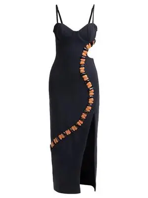 PatBO Delya Stone Knit Midi Dress - Black