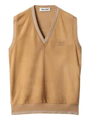 Miu Miu Wool And Suede Vest - Brown