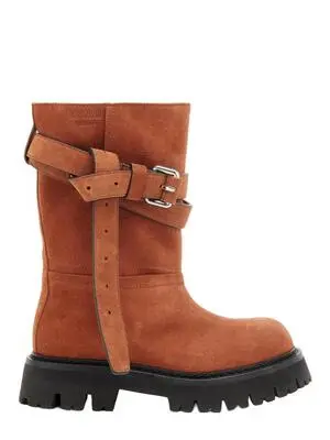 Moschino Tie Me 40mm Suede Ankle Boots - Rust