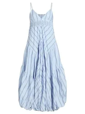 Cinq À Sept Evory Striped Cotton-blend Midi-dress - Blue Multi