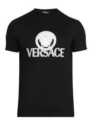 Versace Medusa Logo Cotton Crewneck T-shirt - Black