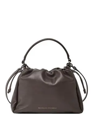 Brunello Cucinelli Mellow Small Bucket Bag In Soft Leather With Monili - Rust Brown