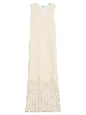 JIL SANDER Chevron Knit Cotton Maxi Dress - Eggshell