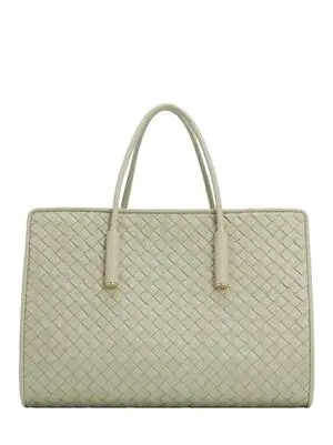 Bottega Veneta Barbara Intrecciato-leather Tote Bag - Travertine Brass