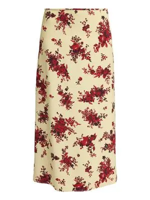 JIL SANDER Floral Enverse Satin Midi Skirt - Ruby Yellow