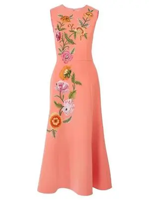 Carolina Herrera Embroidered Sleeveless Fit-&-flare Midi-dress - Sunset Multi