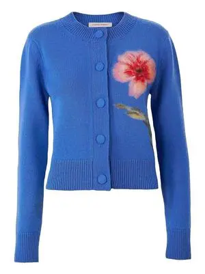 Carolina Herrera Floral Long-sleeve Wool Cardigan - Bluebell Multi