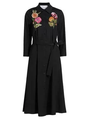 Carolina Herrera Floral Embroidered Cotton-blend Shirtdress - Black Multi