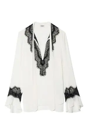 Zadig&Voltaire Tuan Contrast Lace Silk Blouse - Flake