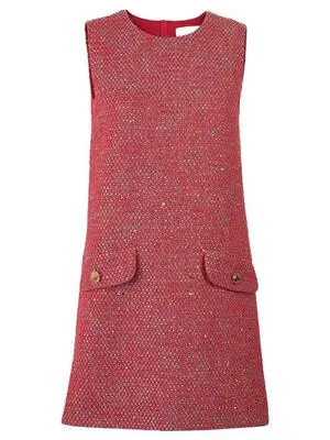 Carolina Herrera Metallic Tweed Shift Minidress - Herrera Red Multi