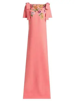 Carolina Herrera Floral-embroidered Column Gown - Sunset