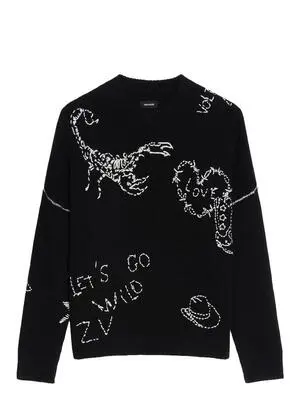 Zadig&Voltaire Baba Topstitched Wool Crewneck Sweater - Black