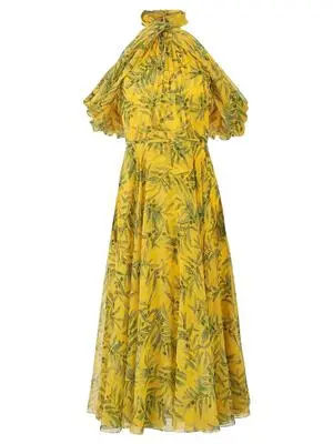 CAROLINA HERRERA Draped Printed Silk Cold-shoulder Cocktail Dress