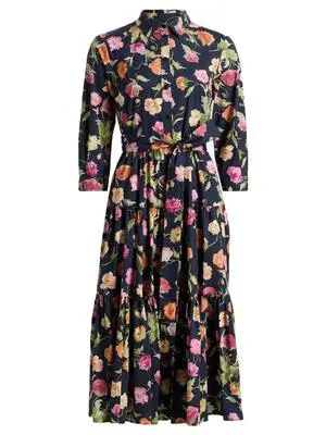 Carolina Herrera Poppy-print Tiered Midi-shirtdress - Midnight Multi