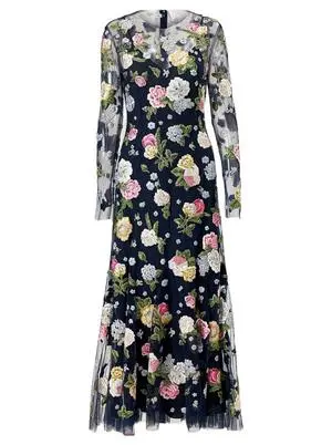 Carolina Herrera Cabana Sheer Floral Embrodiered Midi-dress - Midnight