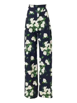 Carolina Herrera Cabana Diane Floral Cotton-blend Wide-leg Pants - Midnight Multi