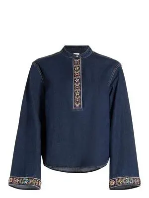 Cinq À Sept Birdie Embellished Denim Top - Abyss
