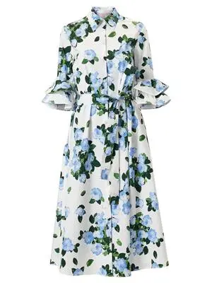 Carolina Herrera Cabana Floral Belted Ruffle-sleeve Shirtdress - White Multi