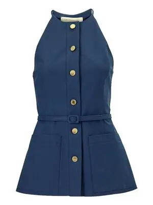 Carolina Herrera Cabana Button-front Sleeveless Top - Midnight