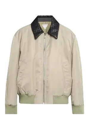 Bottega Veneta Intercciato Leather Collar Jacket - Tarragon